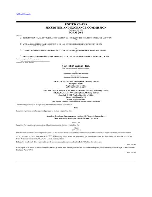 CooTek (Cayman) Inc. (CTK) 2022年年度报告「NYSE」.pdf_三个皮匠报告