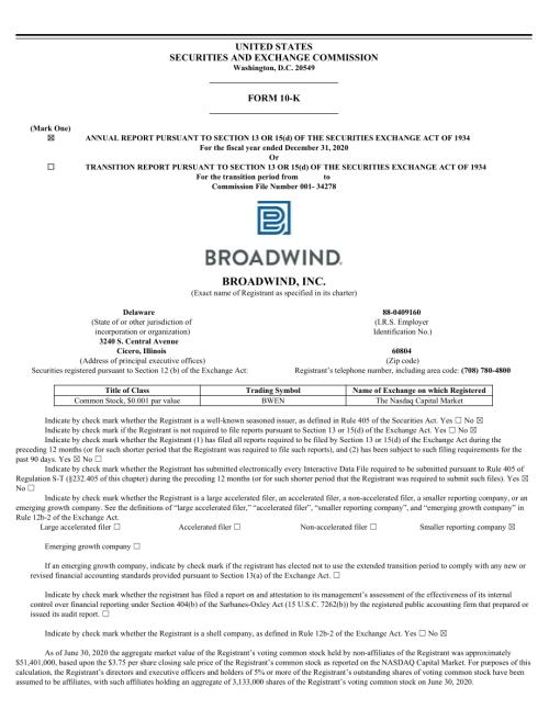 Broadwind Energy, Inc. (BWEN) 2020年年度报告「NASDAQ」.pdf_三个皮匠报告