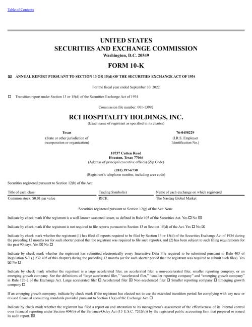 RCI Hospitality Holdings (RICK) 2022年年度报告「NASDAQ」.pdf_三个皮匠报告